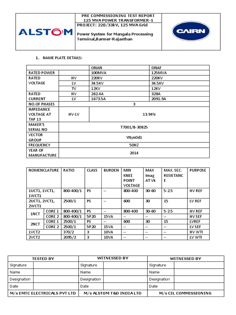 Trafo-1 Test Report | PDF | Transformer | Voltage