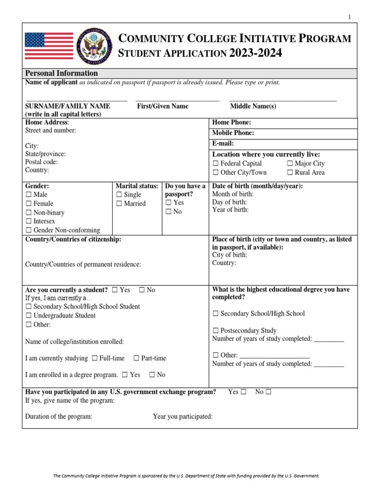CCI Program AY 2023-2024 Application Form | PDF | Test Of English As A ...