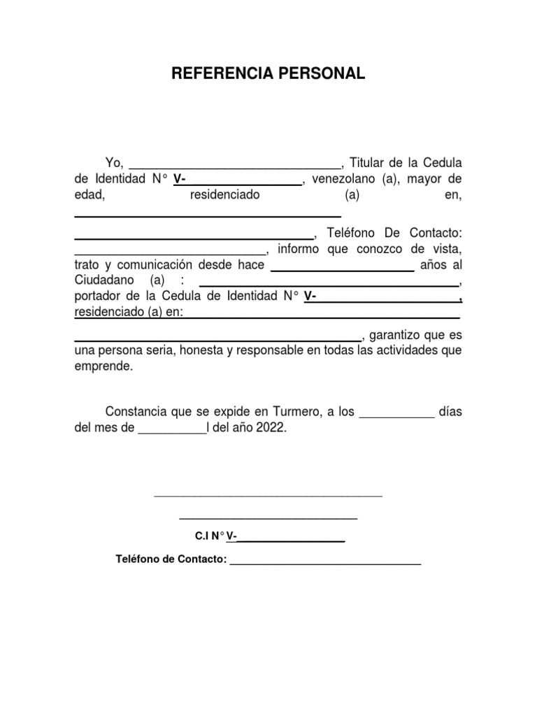 Formato de Referencia Personal Venezuela | PDF | Gobierno y personalidad | Costa Rica
