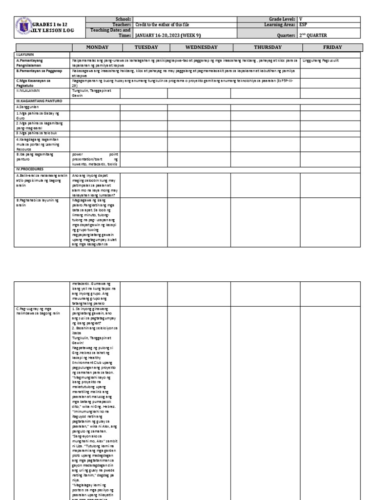 DLL - Esp 5 - Q2 - W9 | PDF