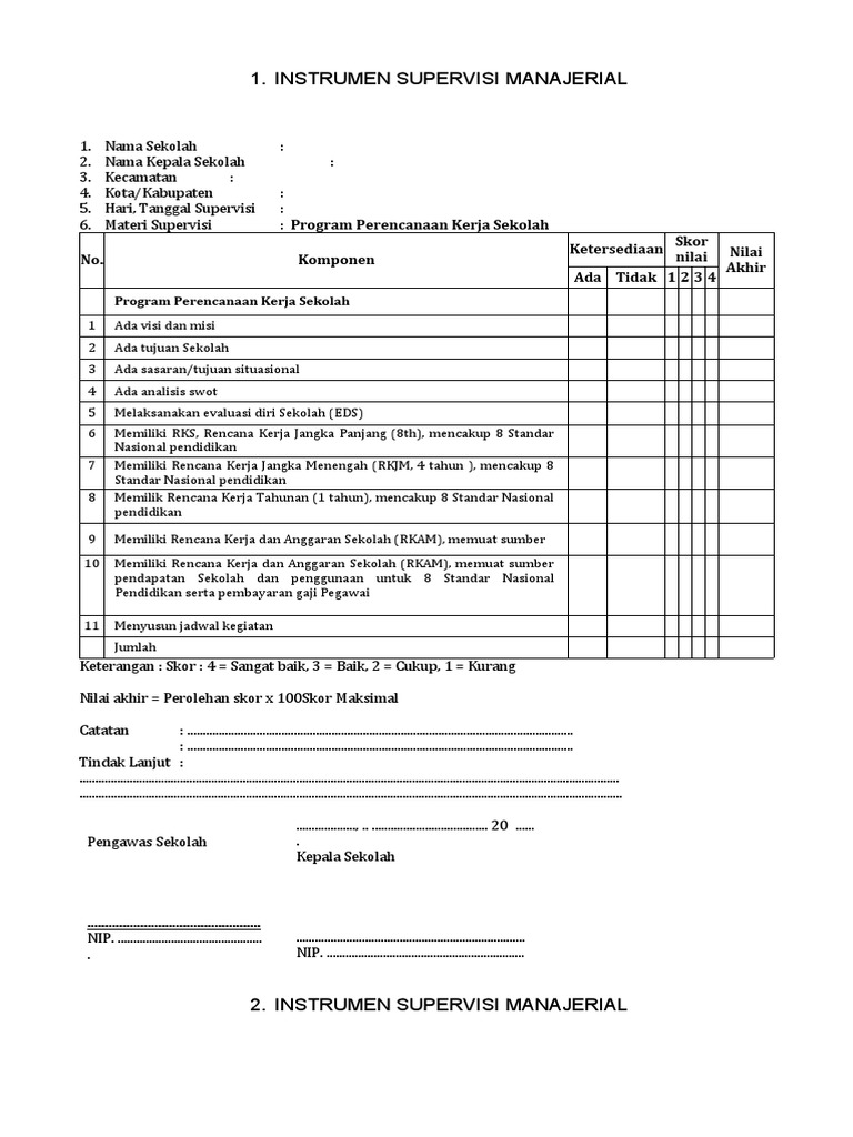 Instrumen Supervisi Manajerial Sekolah | PDF