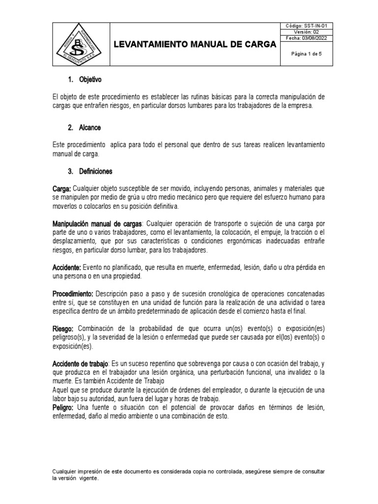 Levantamiento Manual de Carga | PDF