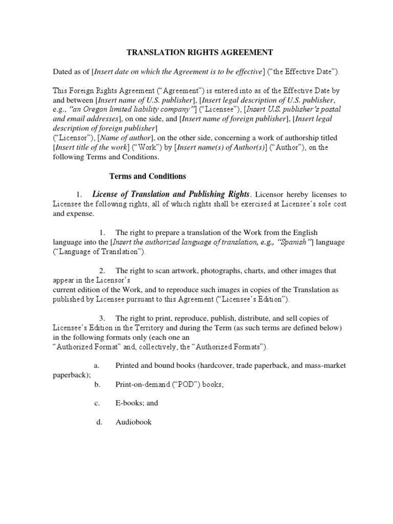 TRANSLATION RIGHTS AGREEMENT - Alvareztemp | Download Free PDF | License | Royalty Payment