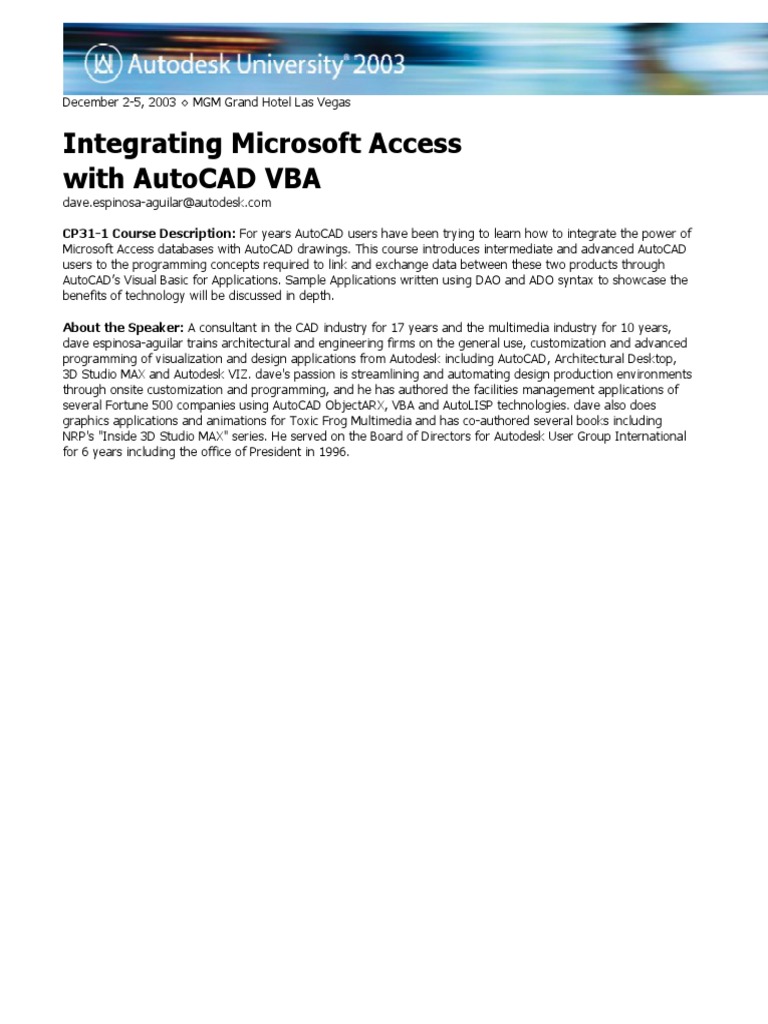 Integrating Microsoft Access With Autocad Vba | PDF | Microsoft Access | Visual Basic For ...