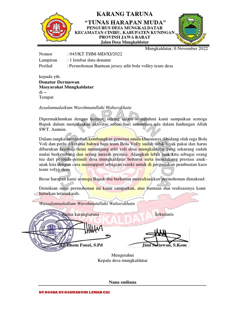 Surat Permohonan Bantuan Bola Voli | PDF