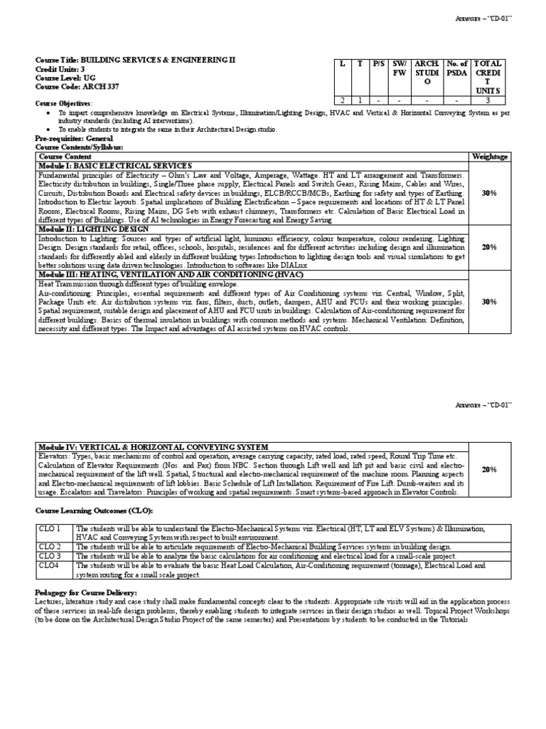Building Services Engineering II Syllabus | PDF | Lighting | Electricity