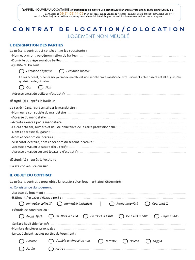 Modele Contrat de Bail Logement Non Meuble Sea | PDF