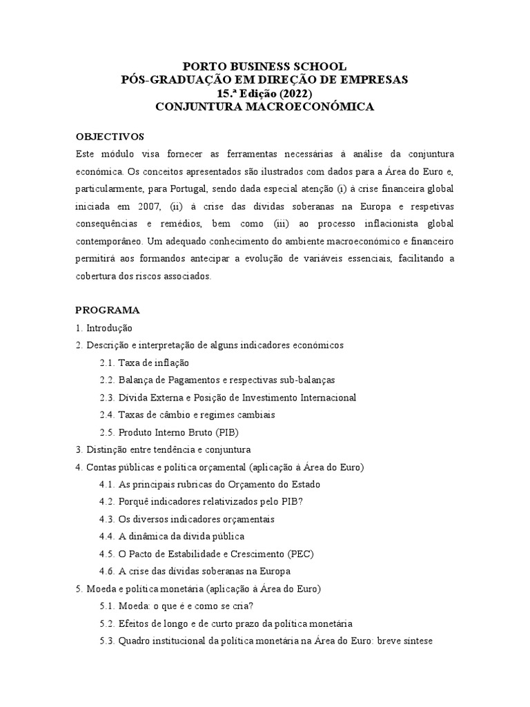 Programa Pgde 15 Ed 2022 Pdf Política Monetária Zona Do Euro