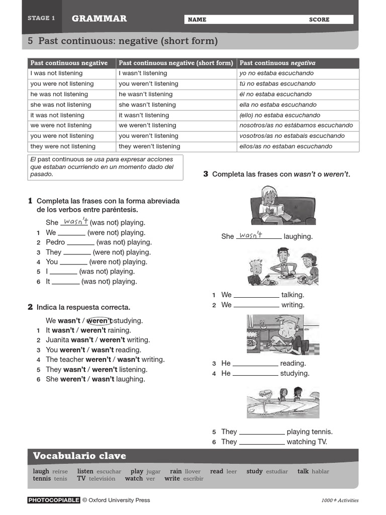 102 5 Past Continuous - Negative (Short Form) | PDF