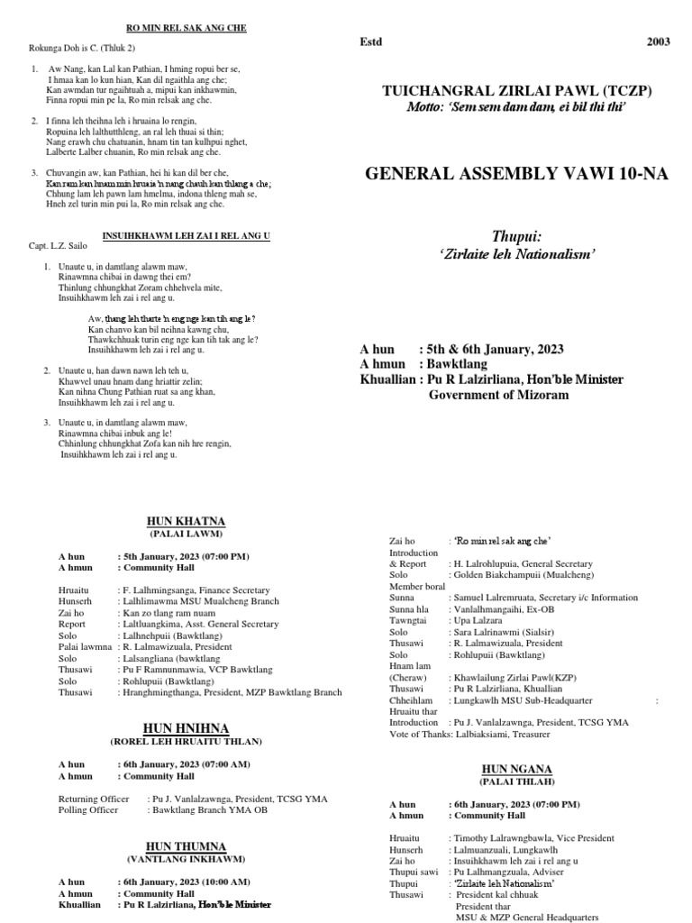 TCZP General Assembly Programme 2023 | PDF