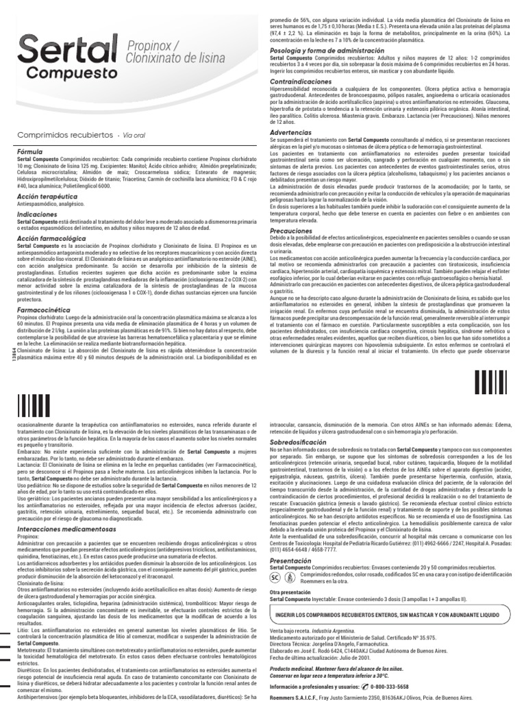 Sertal Compuesto: Dosis y Usos Médicos | PDF | Droga anti-inflamatoria ...