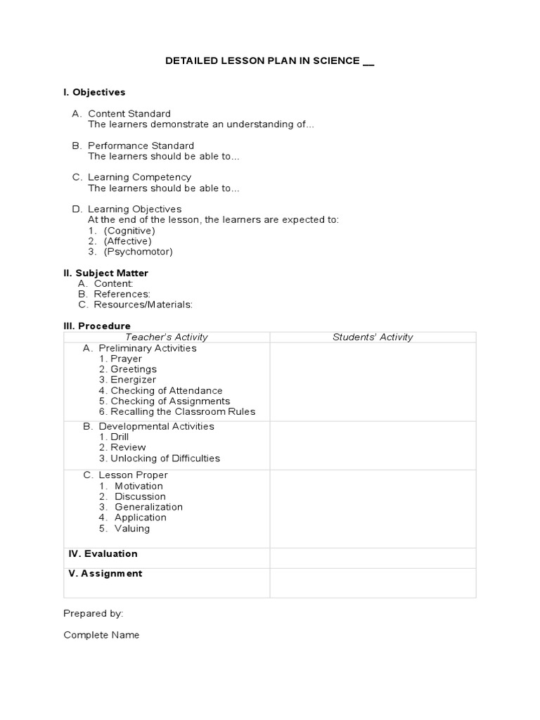 Lesson Plan Format - Detailed - Traditional | PDF