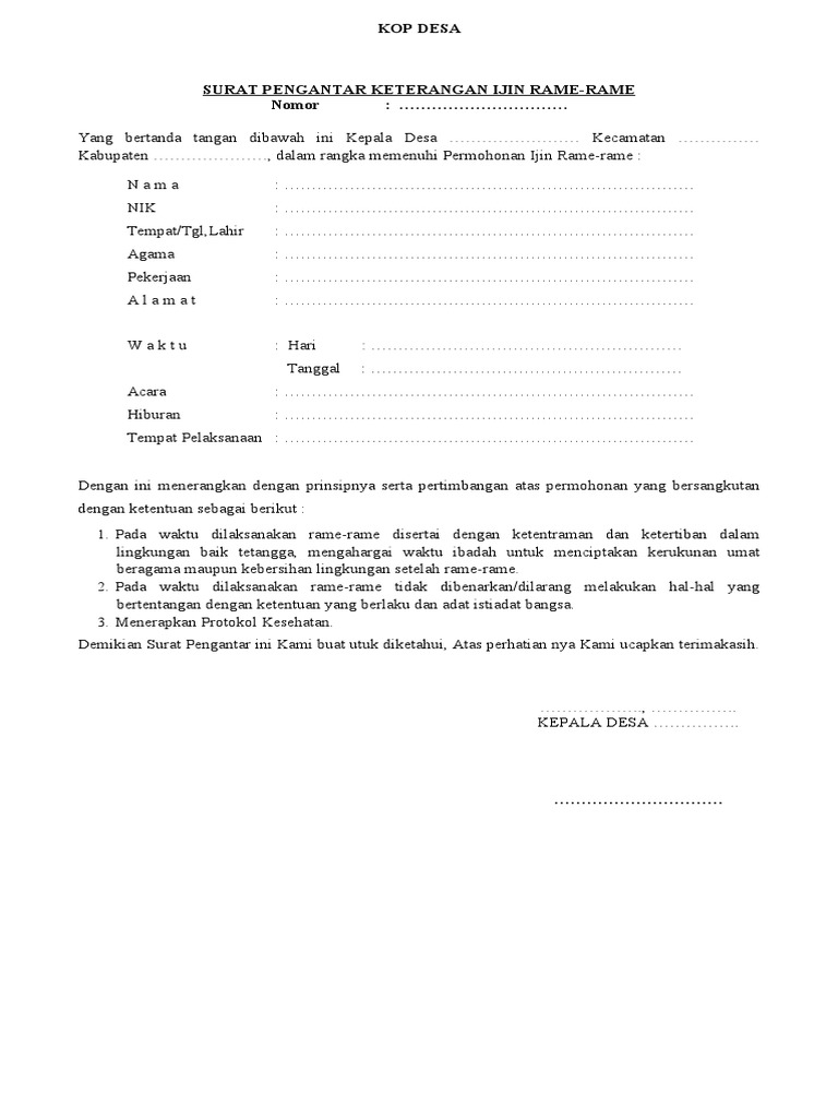 Surat Keteranan Ijin Rame-Rame | PDF