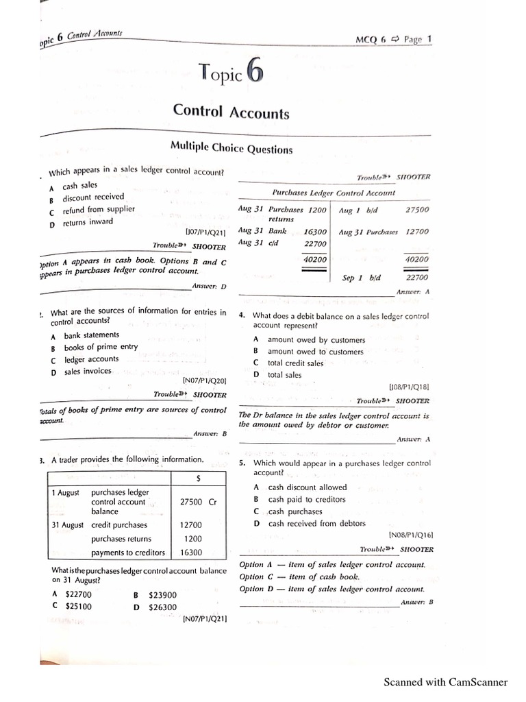 Control Accounts Past Papers MCQS | PDF