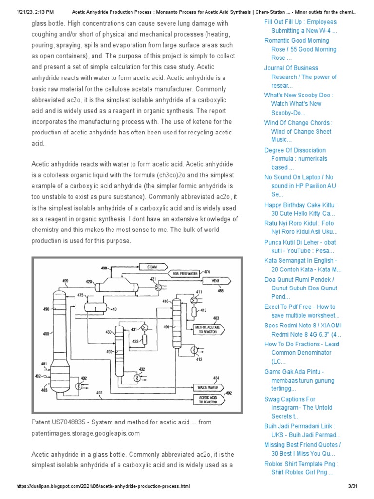 Acetic Anhydride Production Process - Monsanto Process For Acetic Acid ...