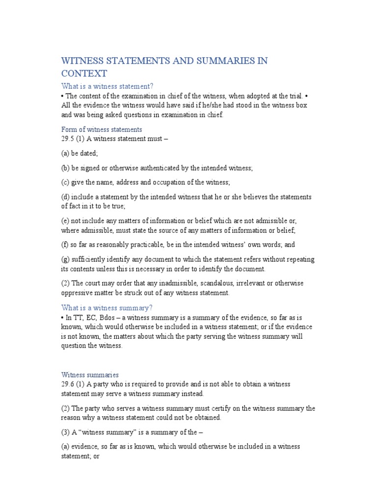 Witness Statements | PDF | Witness | Evidence