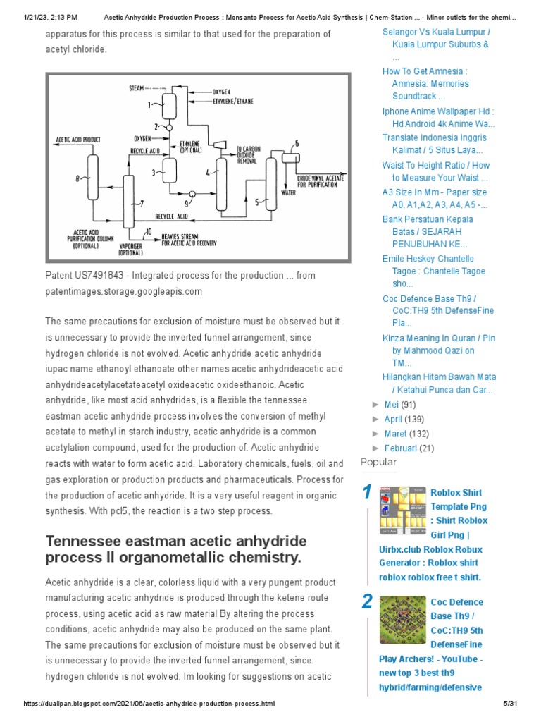 Tennessee Eastman Acetic Anhydride Process LL Organometallic Chemistry ...