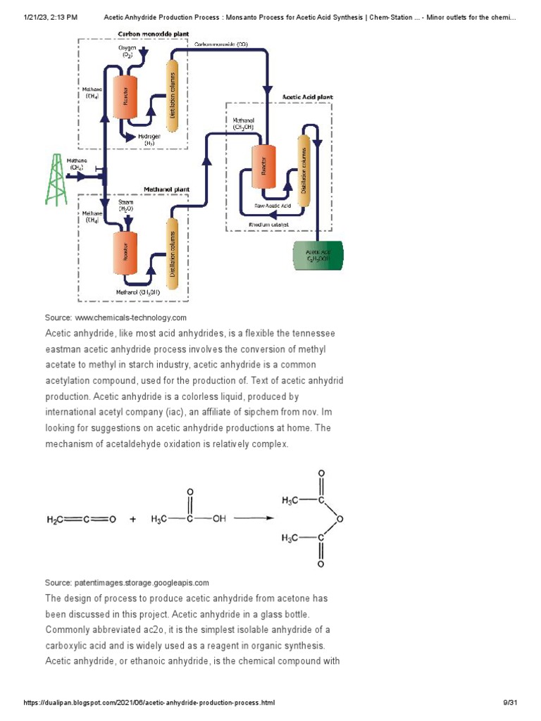 Acetic Anhydride Production Methods | PDF | Acetic Acid | Chemistry