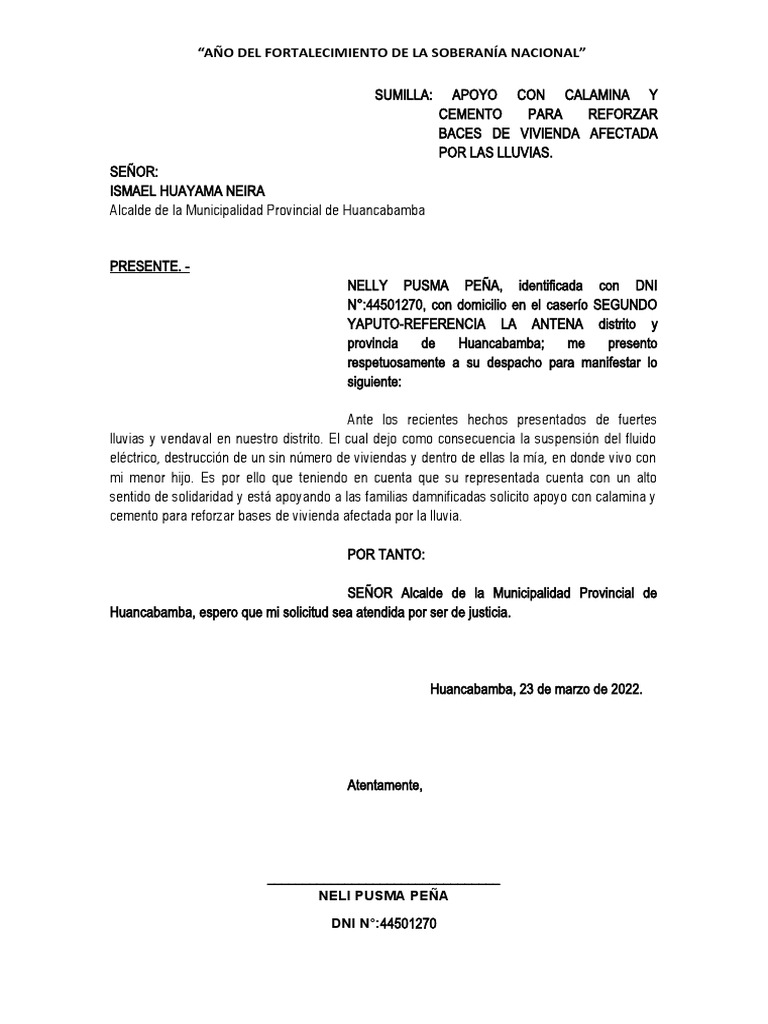 0001 - Solicita de Apoyo Por Desastres Naturales | PDF