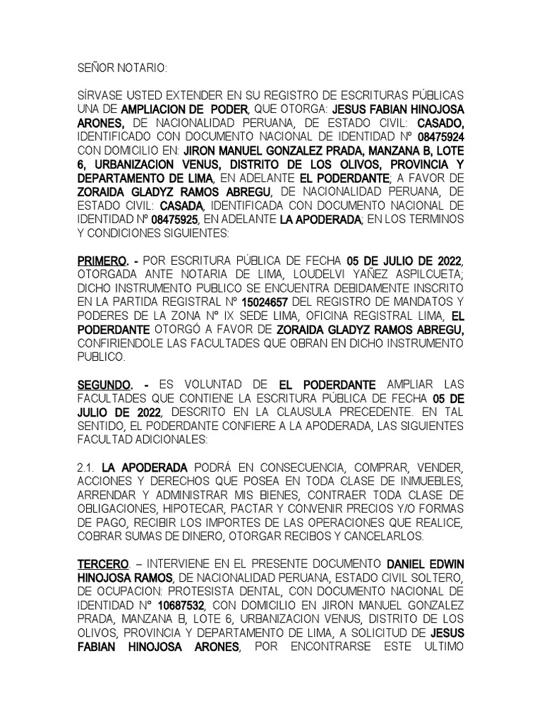 Ultima Version de Ampliacion de Poder para Notaria | PDF
