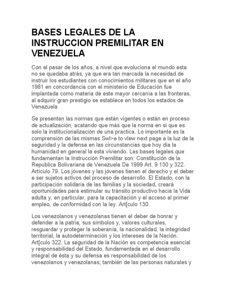 Bases Legales de La Instruccion Premilitar en Venezuela | PDF ...