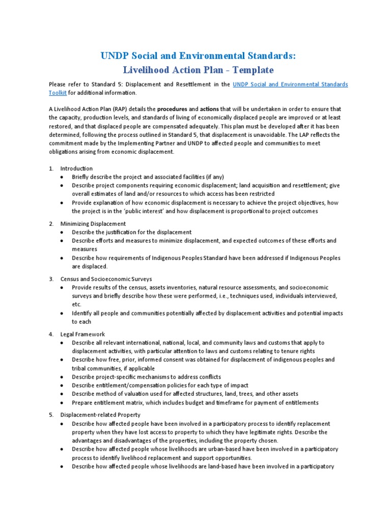 Livelihood Action Plan Template | PDF | Census | Business
