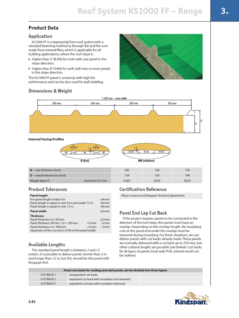 Kingspan KS1000 FF Roof System Data | PDF