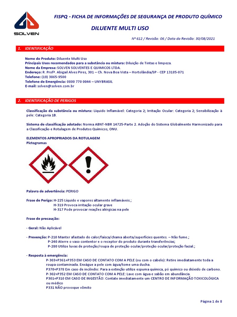 FISPQ | PDF | Embalagem e rotulagem | Química