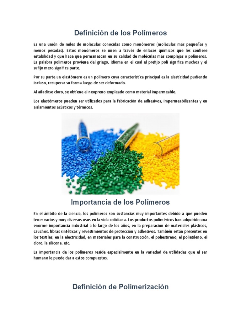 Importancia de Los Polimeros | PDF | Polímeros | El plastico