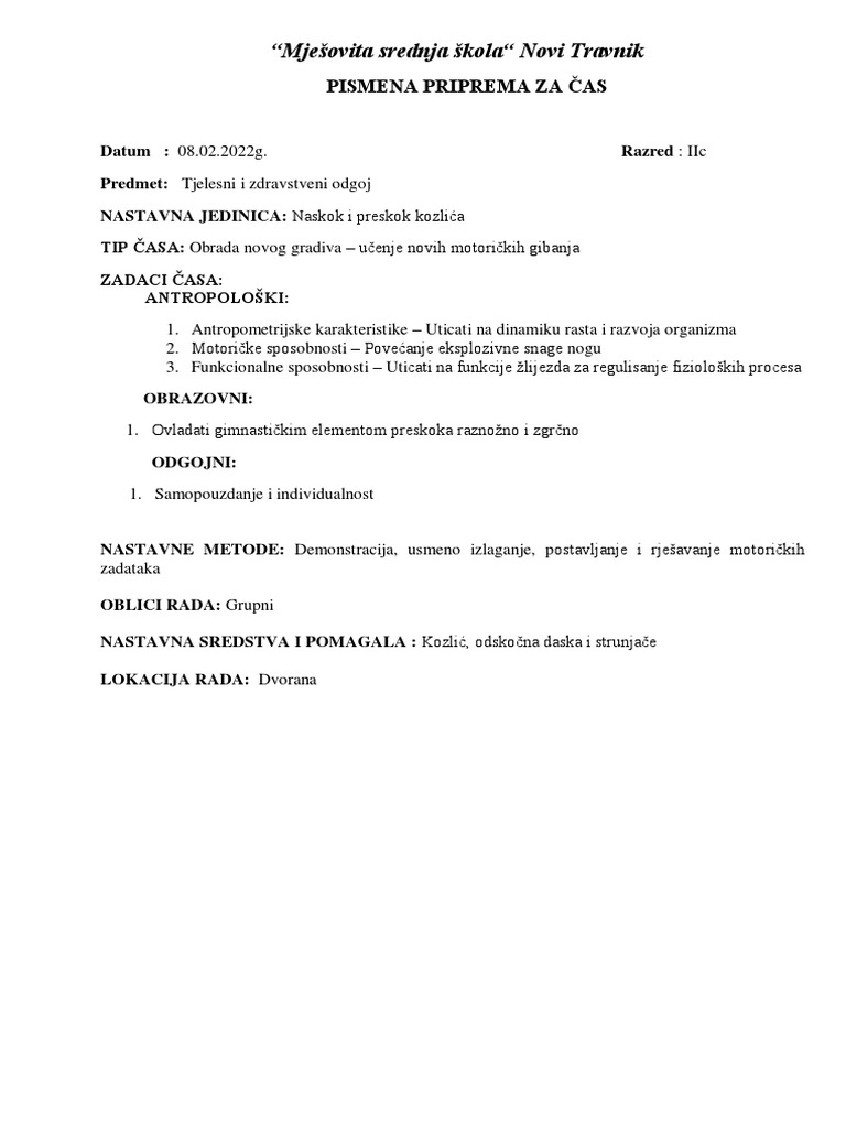 Pismena Priprema Časa | PDF