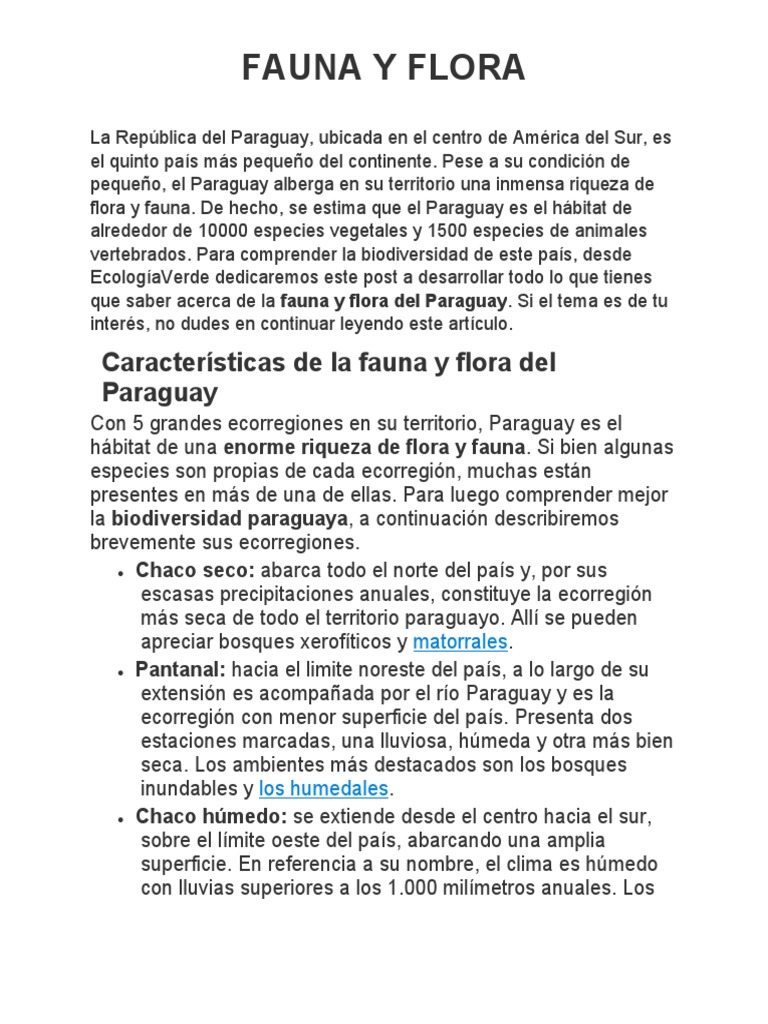 Fauna y Flora de Paraguay: Biodiversidad | PDF