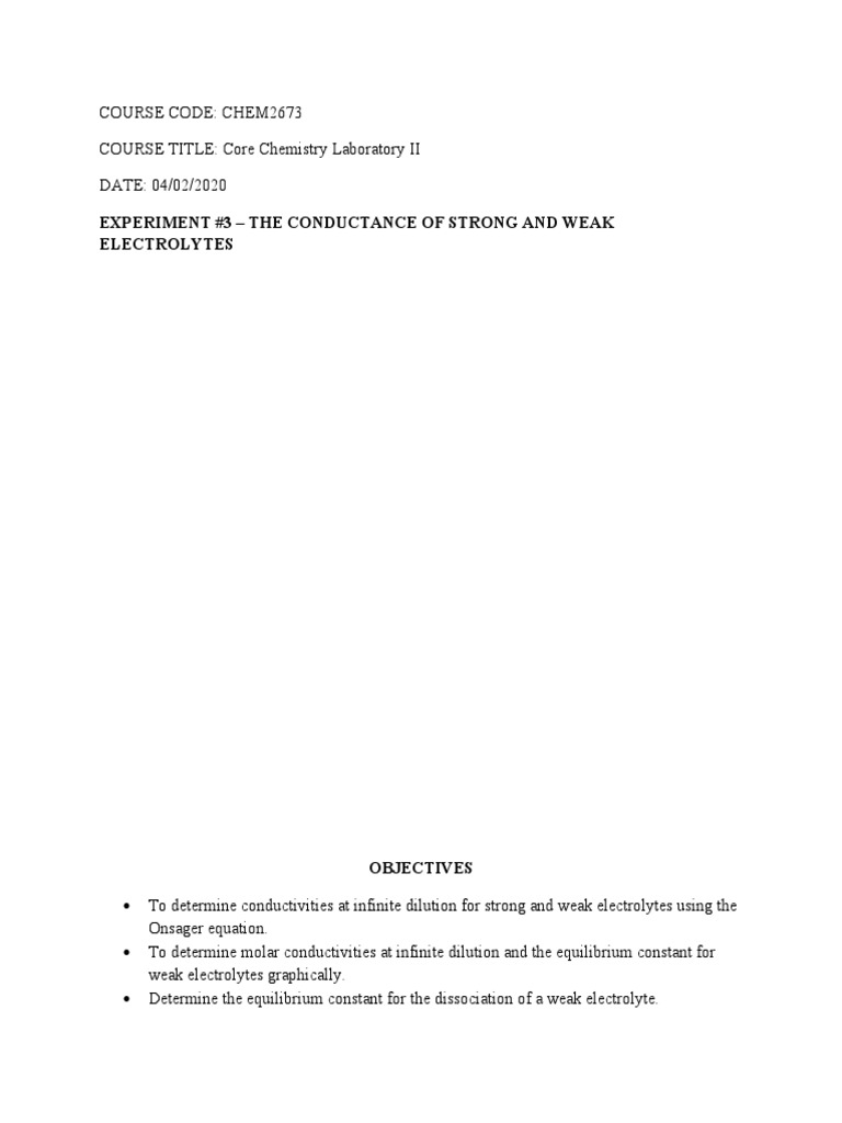 Core Chemistry - Experiment 3 | PDF | Dissociation (Chemistry) | Chemistry