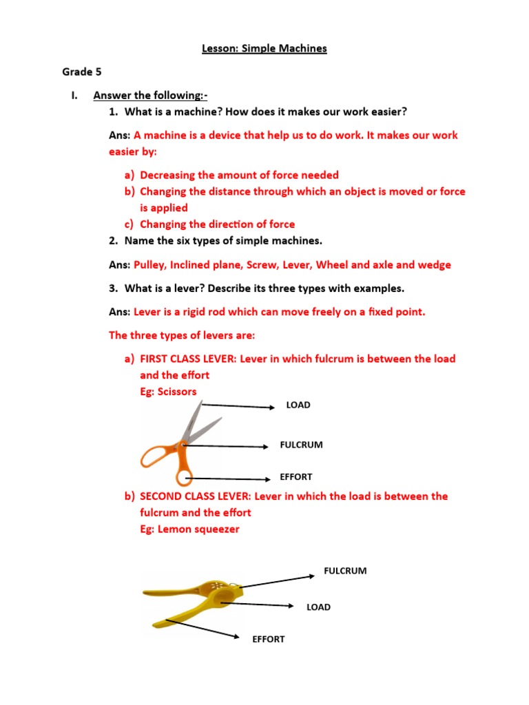 Grade 5 Simple Machines Notes 2022 | PDF
