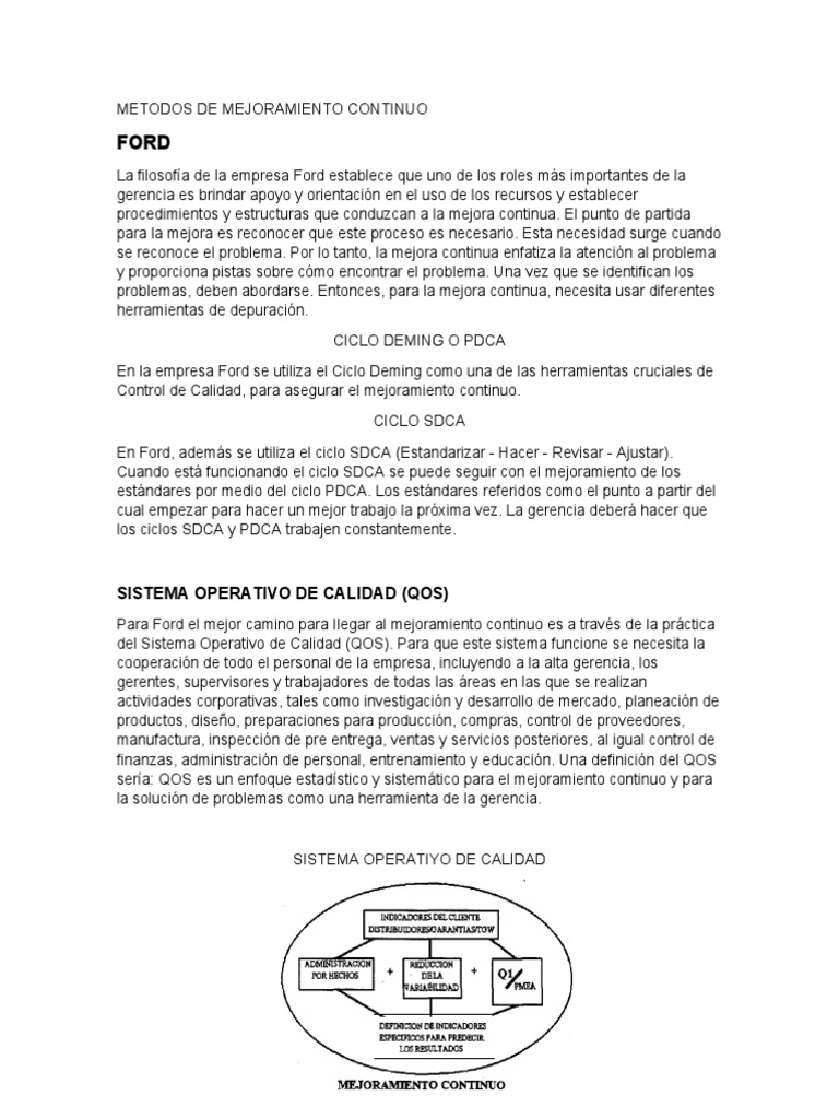 Metodos de Mejoramiento Continuo Ford | PDF | Calidad (comercial) | Lean Manufacturing