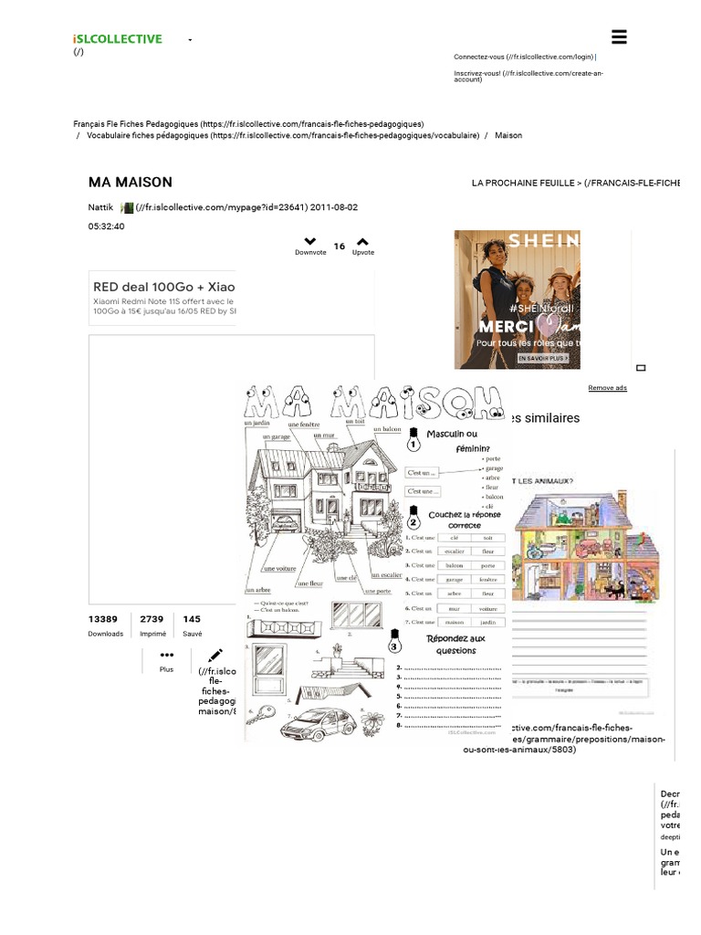 MA MAISON - Français Fle Fiches Pedagogiques | PDF