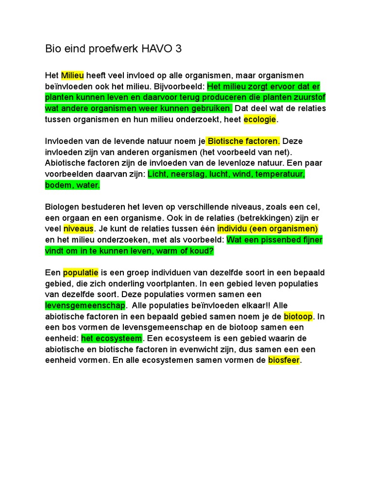Bio Eind Proefwerk HAVO 3 | PDF