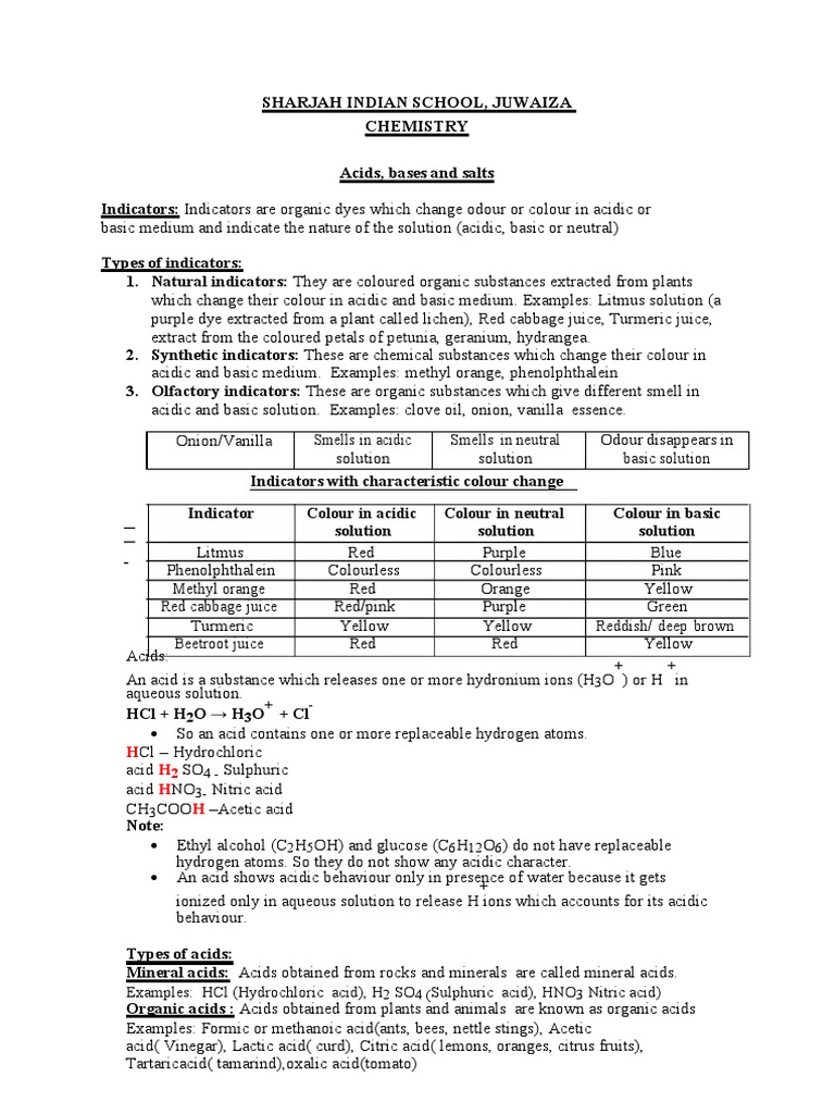 Chemistry Notes Acids Bases and Salts | Download Free PDF | Acid ...
