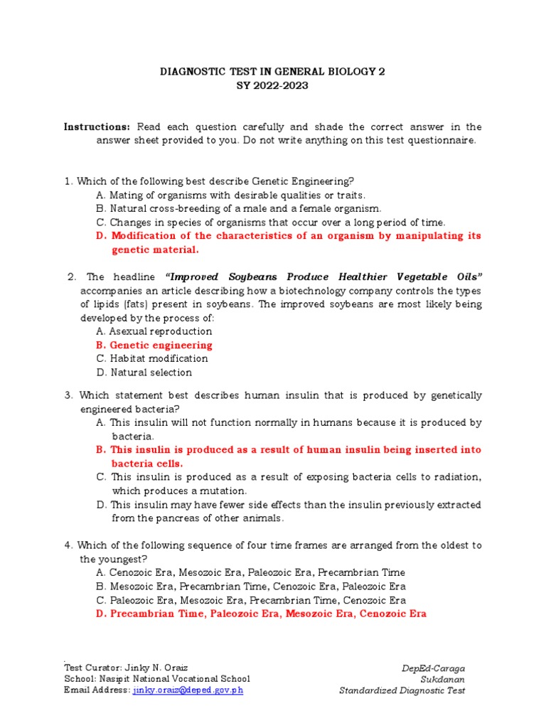 General Biology II A - Answer Key | PDF | Evolution | Immune System