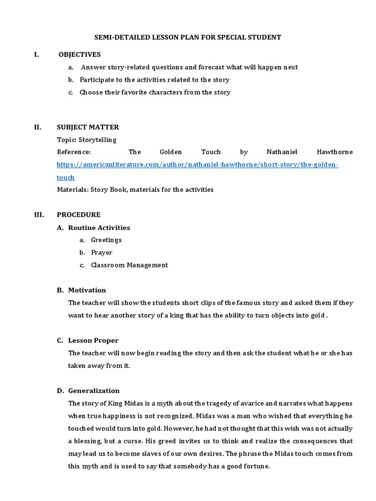 Lesson Plan For Special Student | PDF | Lesson Plan | Greed