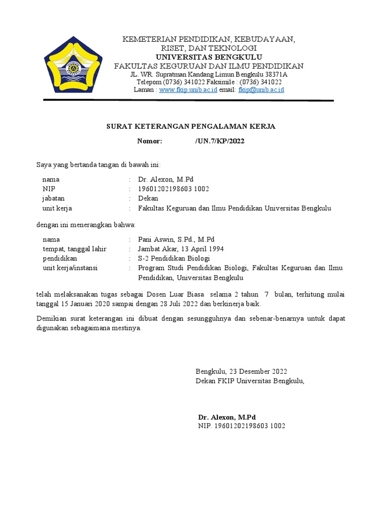 03 Format Surat Keterangan Pengalaman Kerja | PDF