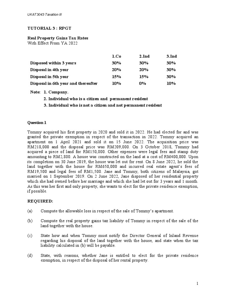 Tutorial 3 - RPGT-2022 | PDF | Taxes | Investing