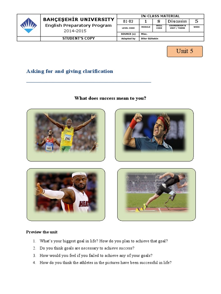 B2 Speaking Booklet (09 09 2014) - Unit 5 | PDF | Experience ...