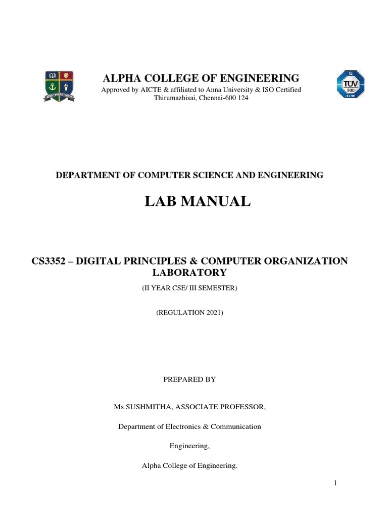 CS3352 - Digital Principles and Computer Organization Laboratory | Download Free PDF | Central ...
