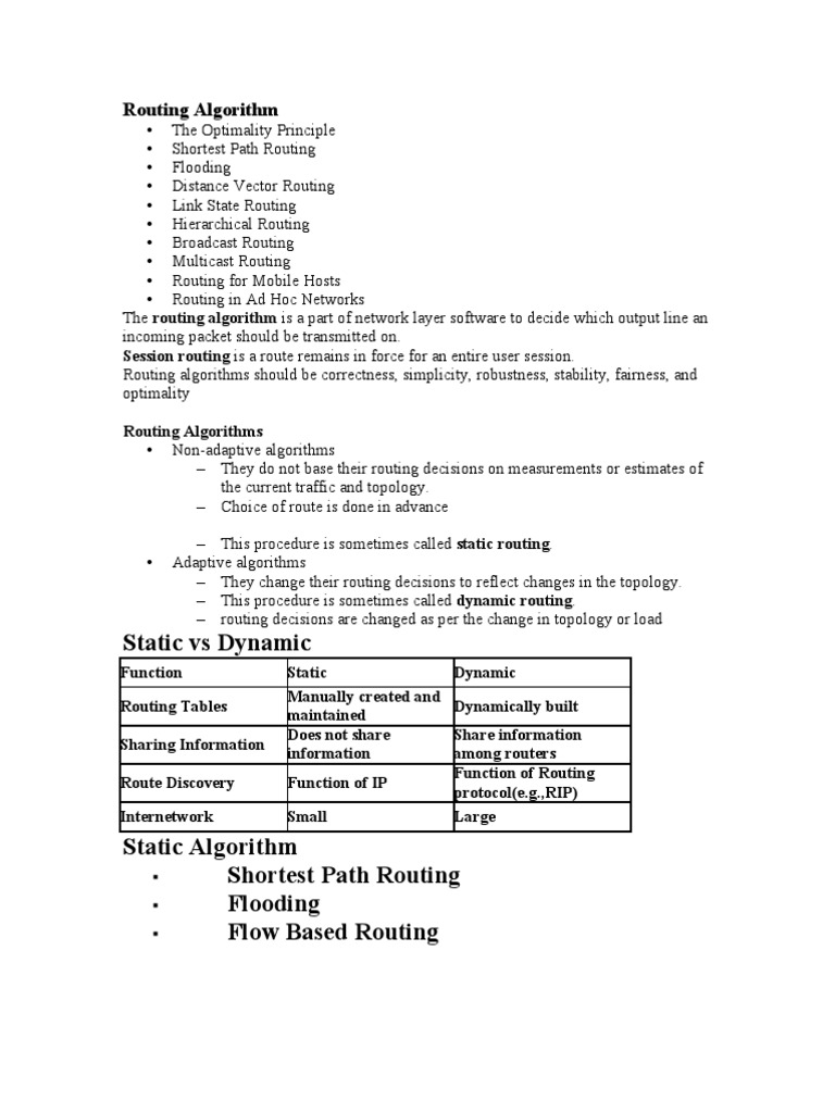 Static Vs Dynamic: Routing Algorithm | Download Free PDF | Routing | Router (Computing)