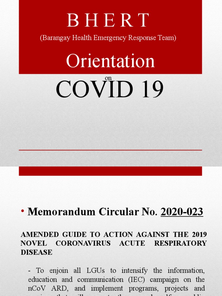 BHERT Orientation | PDF | Quarantine | Clinical Medicine