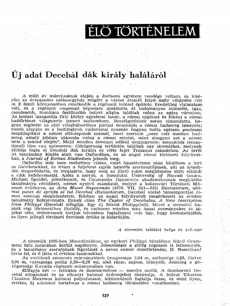Bodor András - Új Adatok Decebal Dák Király Haláláról (1971) in Korunk 1971 01 | PDF