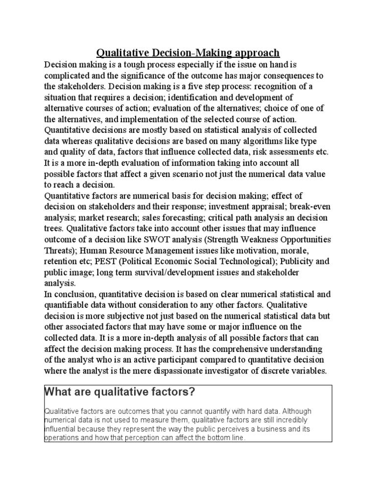 Qualitative Decision | PDF | Decision Making | Quantitative Research