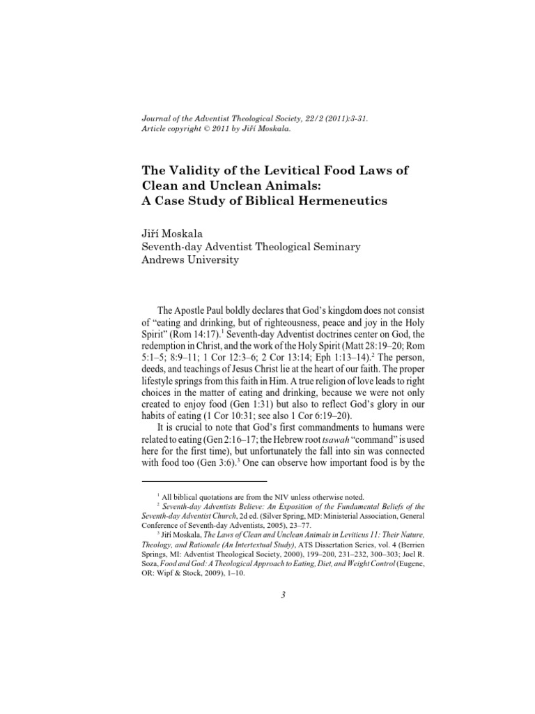 The Validity of The Levitical Food Laws of Clean and Unclean Anim | PDF ...