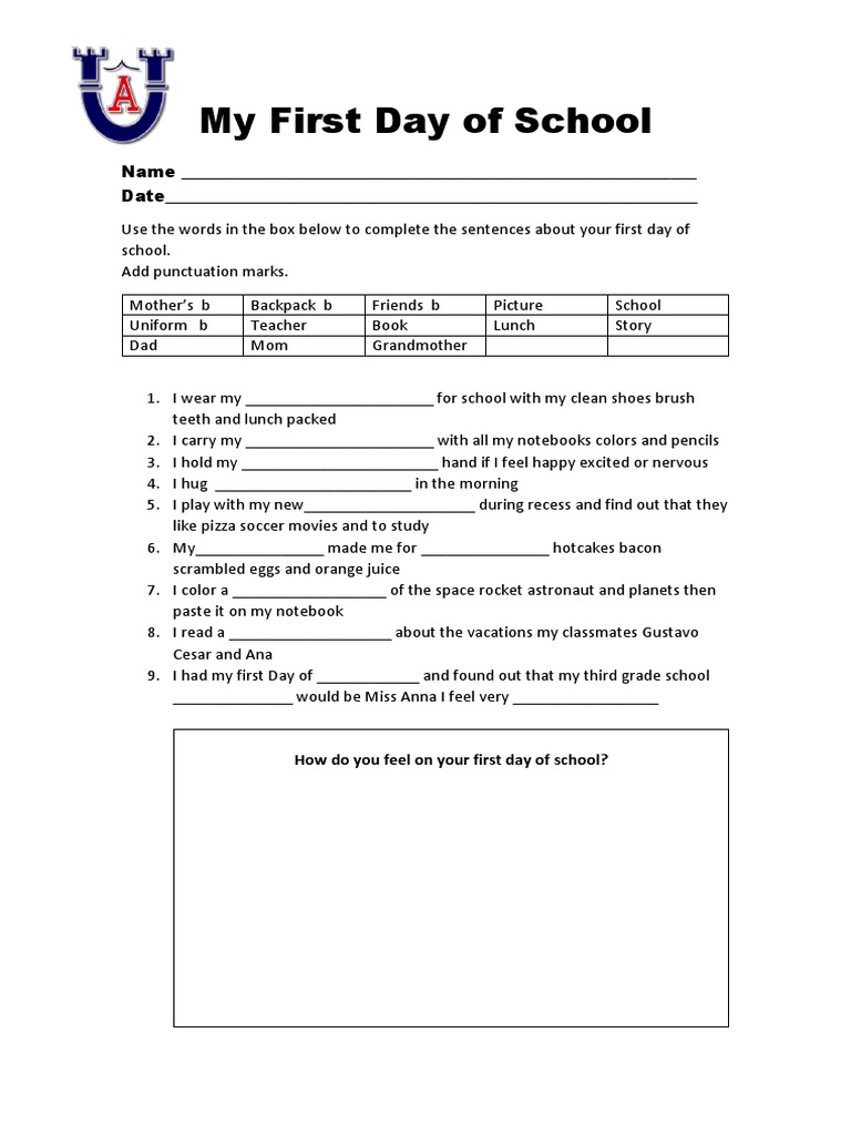 First Day of Third Grade Activity | PDF