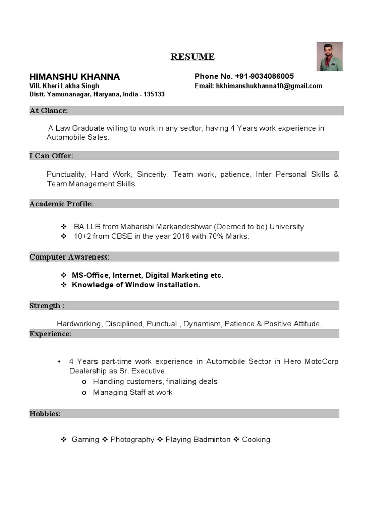 Format of Resume - LLB | PDF